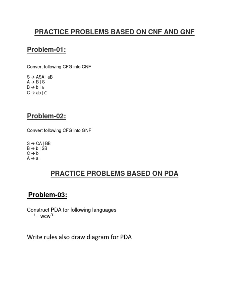 Practice Questions CNF GNF PDA | PDF | Finance & Money Management | Computers