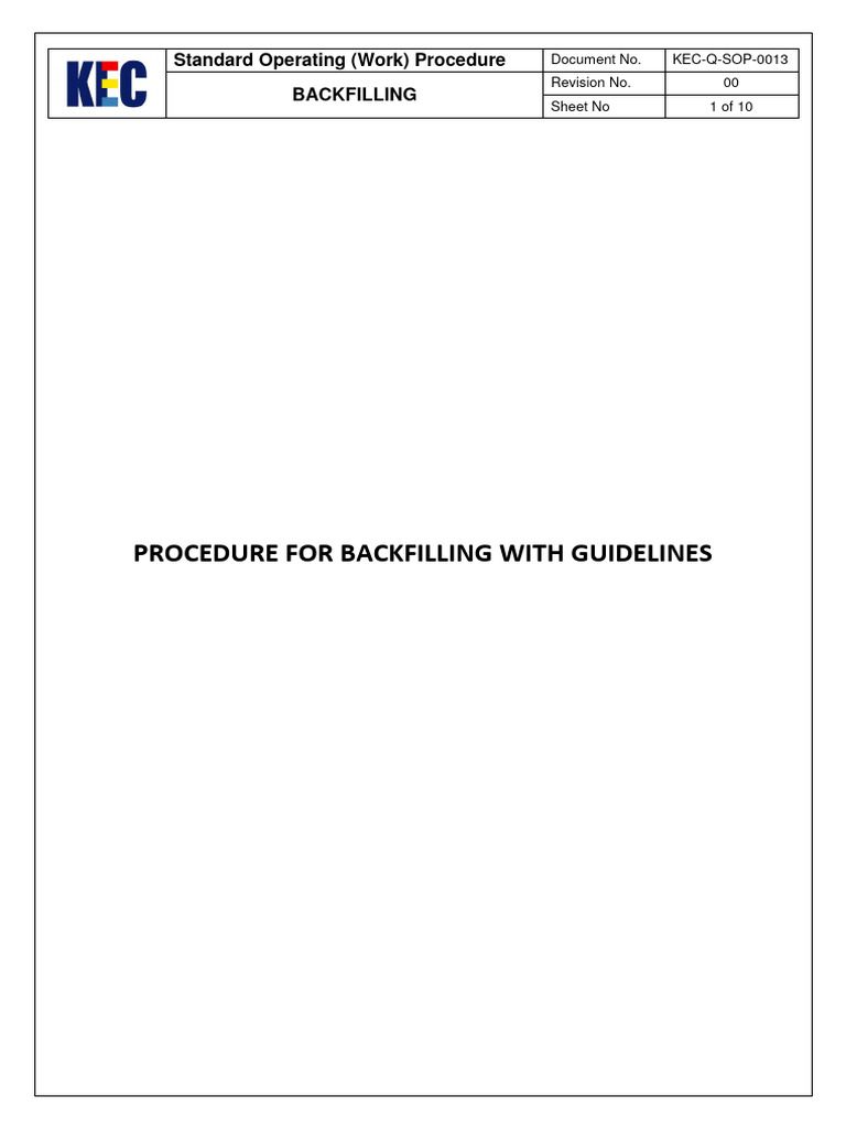 SOP-0013-Standard Operating (Work) Procedure - BACKFILLING | Download Free PDF | Personal ...