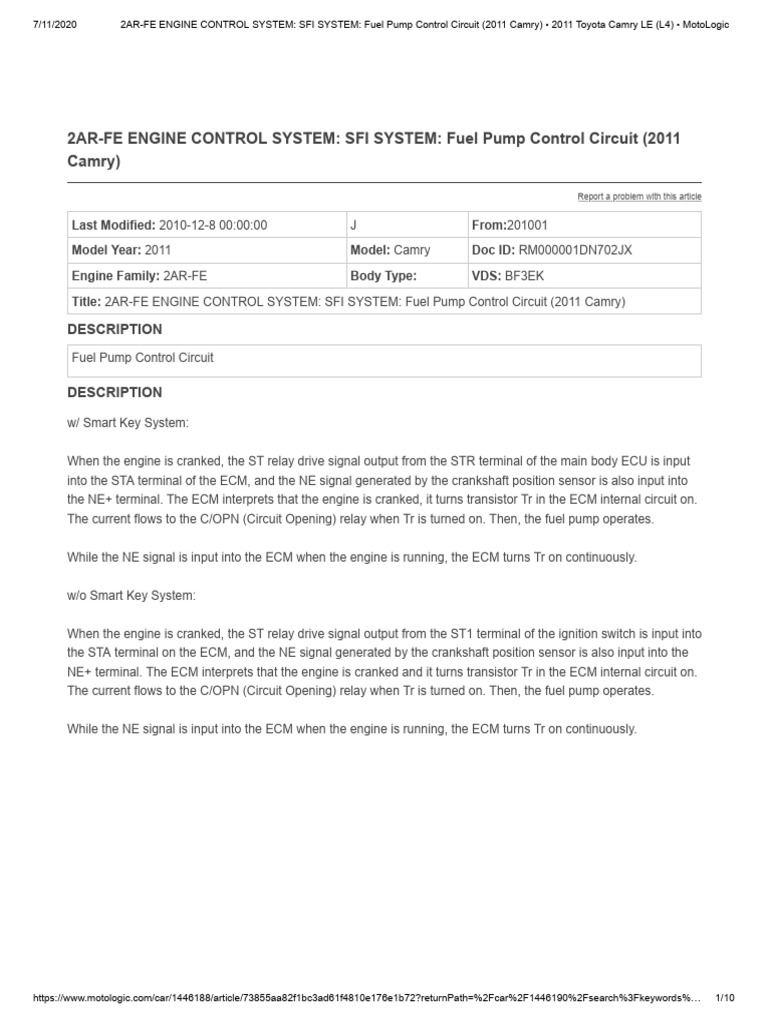 2AR-FE - ENGINE Control System | Download Free PDF | Relay | Electrical Connector