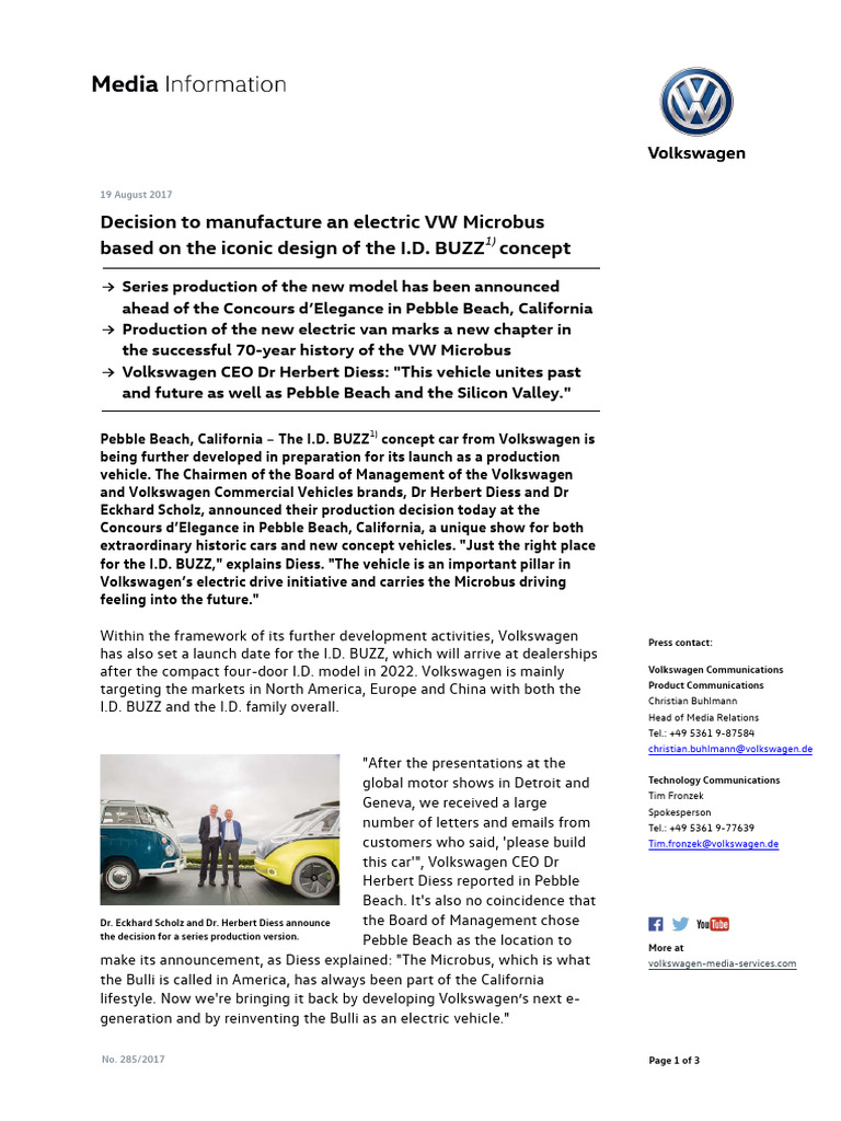 Electric VW Microbus Production Announced | PDF | Volkswagen | Car Body ...