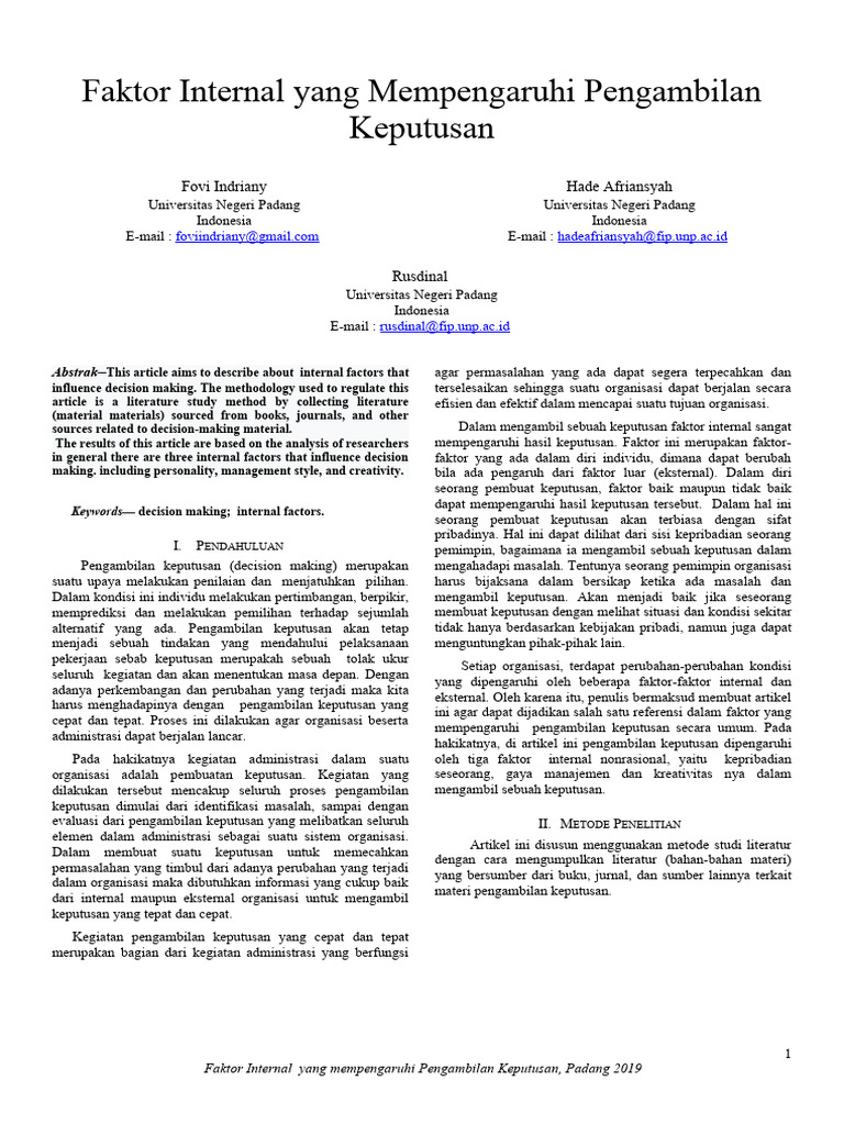 Faktor Internal Yang Mempengaruhi Pengambilan Keputusan | PDF | Karier & Perkembangan