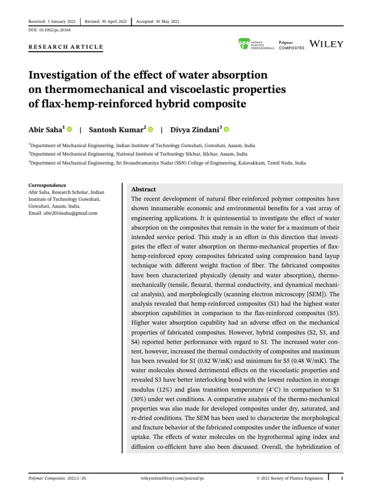 Investigation of The Effect of Water Absorption On Thermomechanical and ...