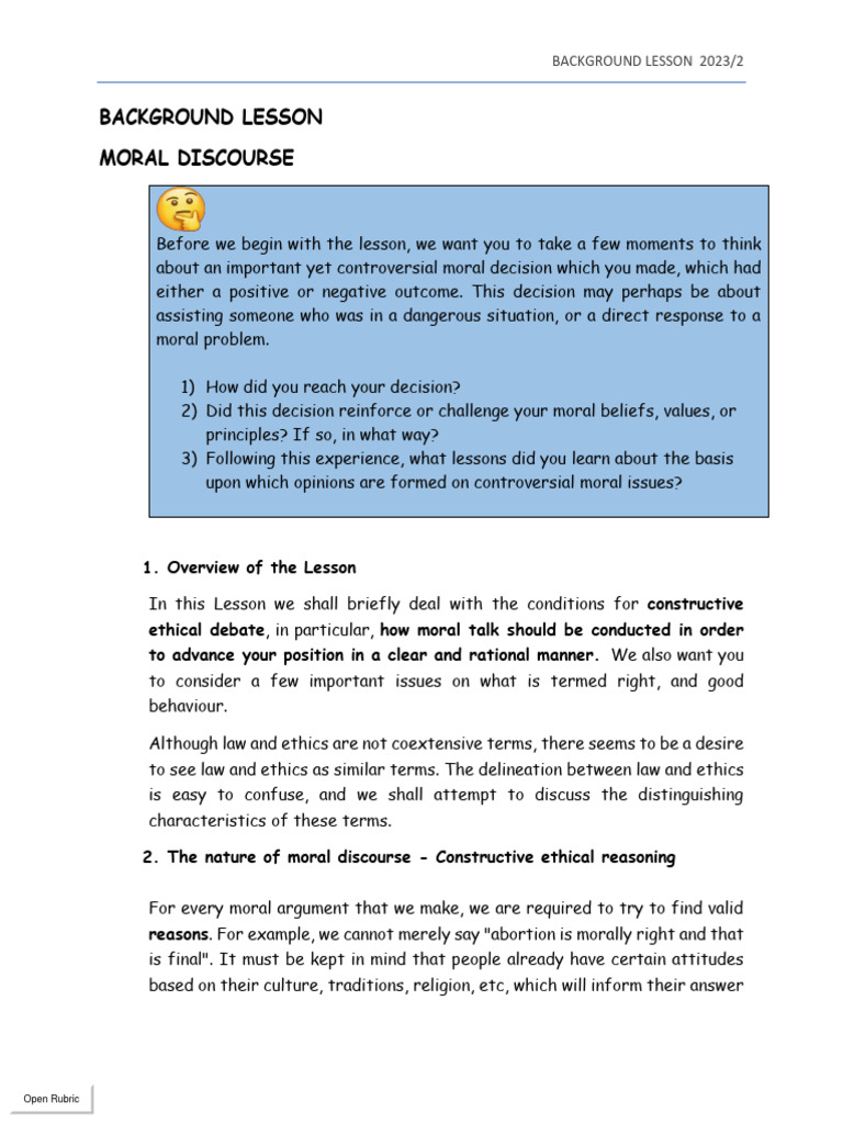 Background Lesson On Moral Discourse | PDF