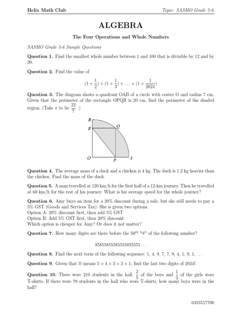 SASMO Grade 5-6 Math Sample Questions | PDF