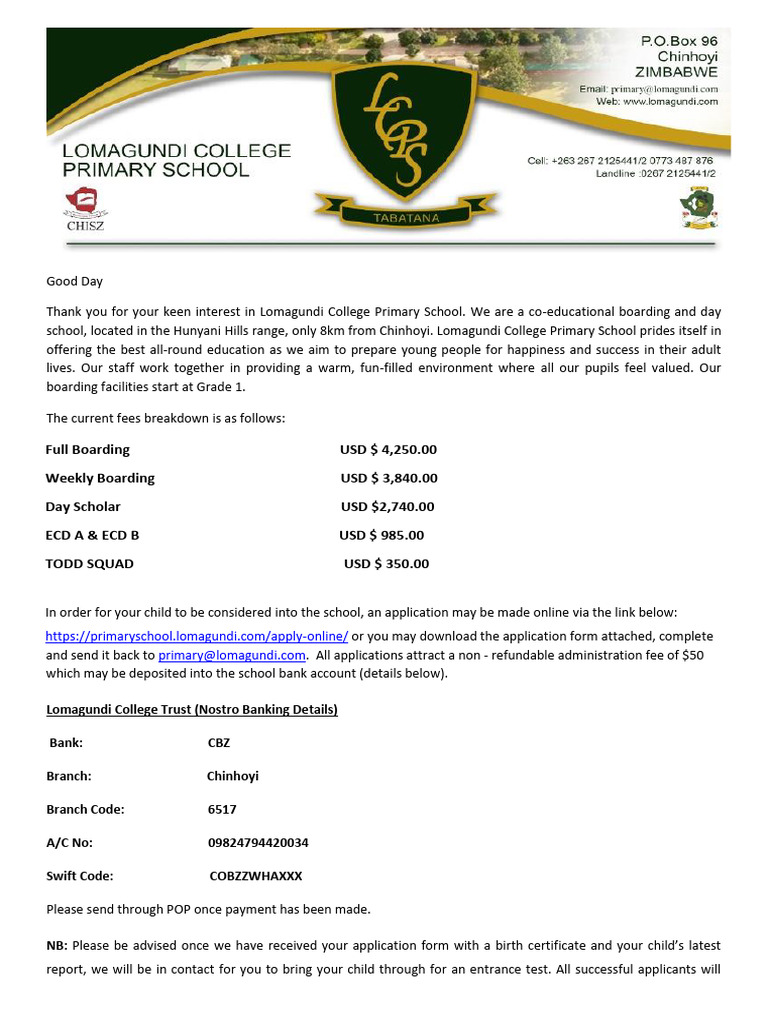 LCPS Admissions and Fees Information 2023 | PDF
