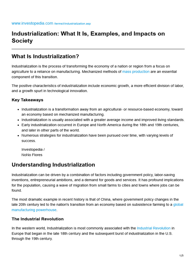 Industrialization What It Is Examples and Impacts On Society | PDF ...