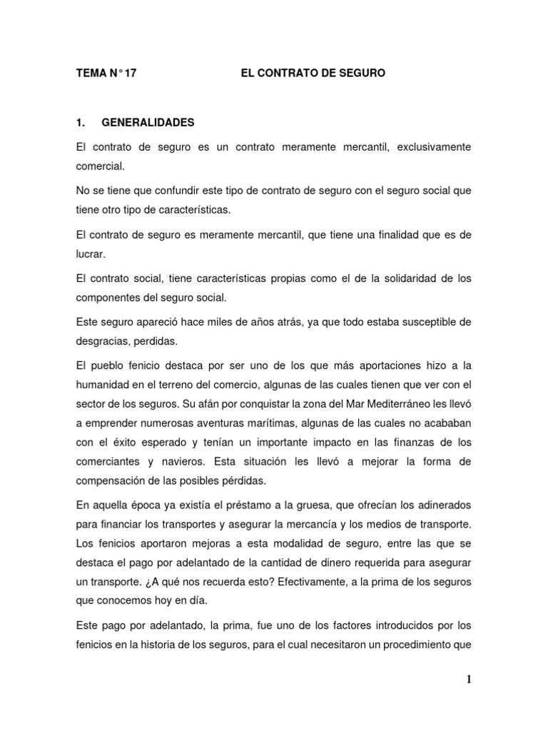 Tema #17 Contrato de Seguros | Descargar gratis PDF | Póliza de seguros | Seguro