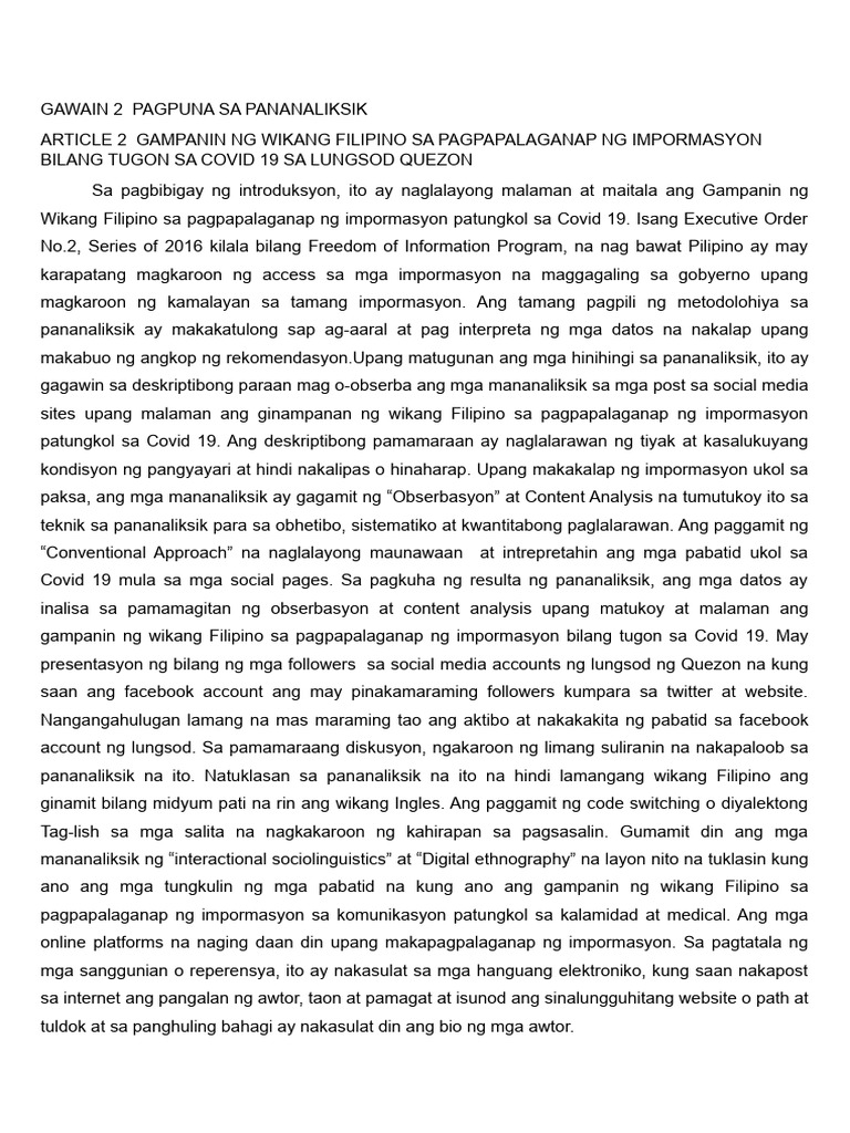 Gawain 2 Pagpuna Sa Pananaliksik | PDF