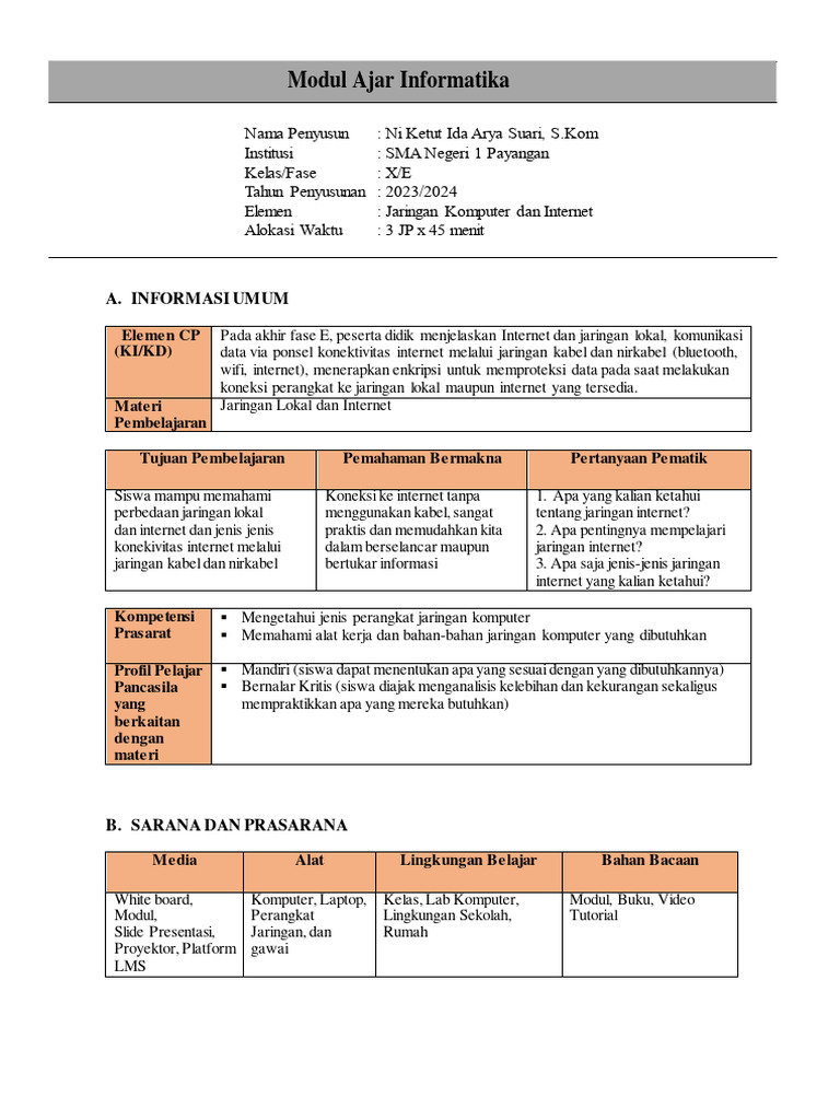 Modul Ajar Jaringan Komputer | PDF | Komputer