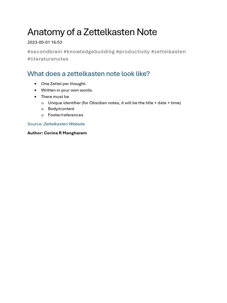 Anatomy of A Zettelkasten Note | PDF | Home & Garden