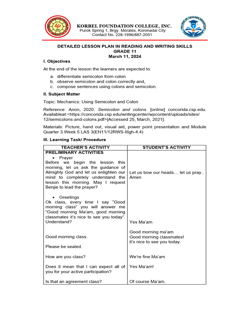 Detailed Lesson | PDF | Punctuation | Orthography