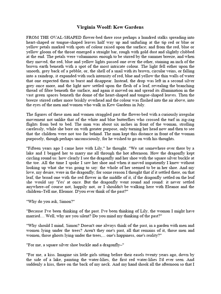 Virginia Woolf's Kew Gardens Analysis | PDF | Thought