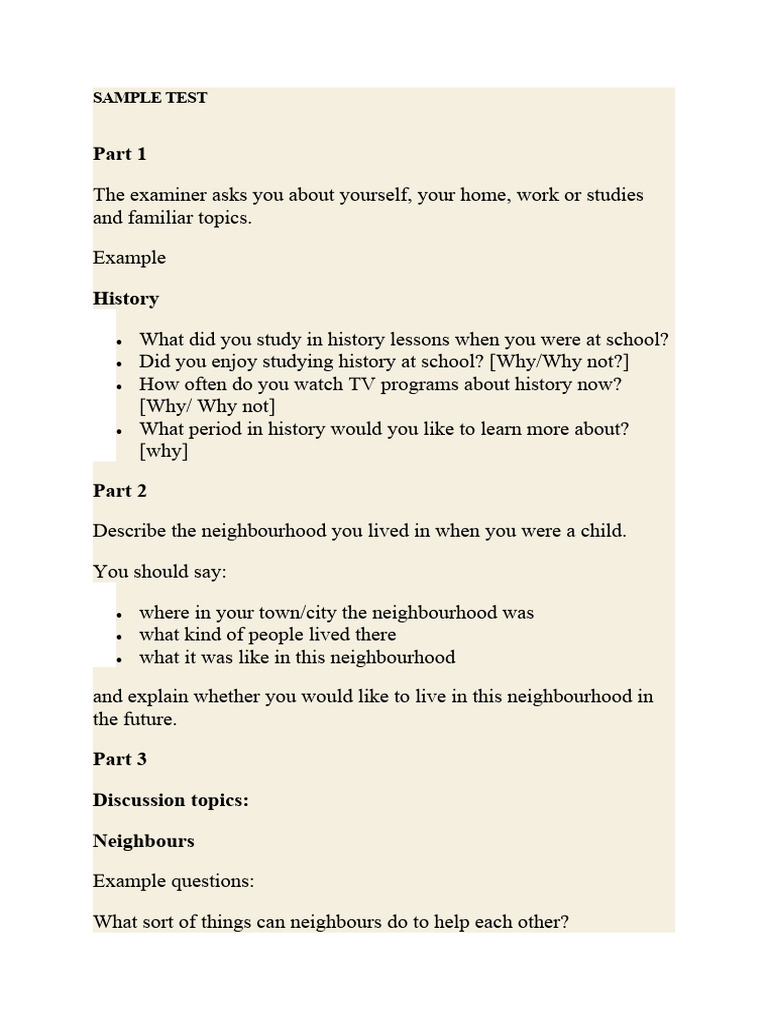 Speaking Sample Test | PDF