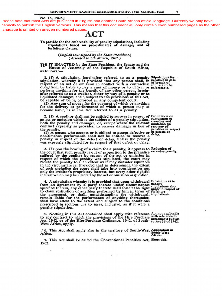 Act,-15-1962 Conventional Penalties Act | Download Free PDF | Damages | Justice