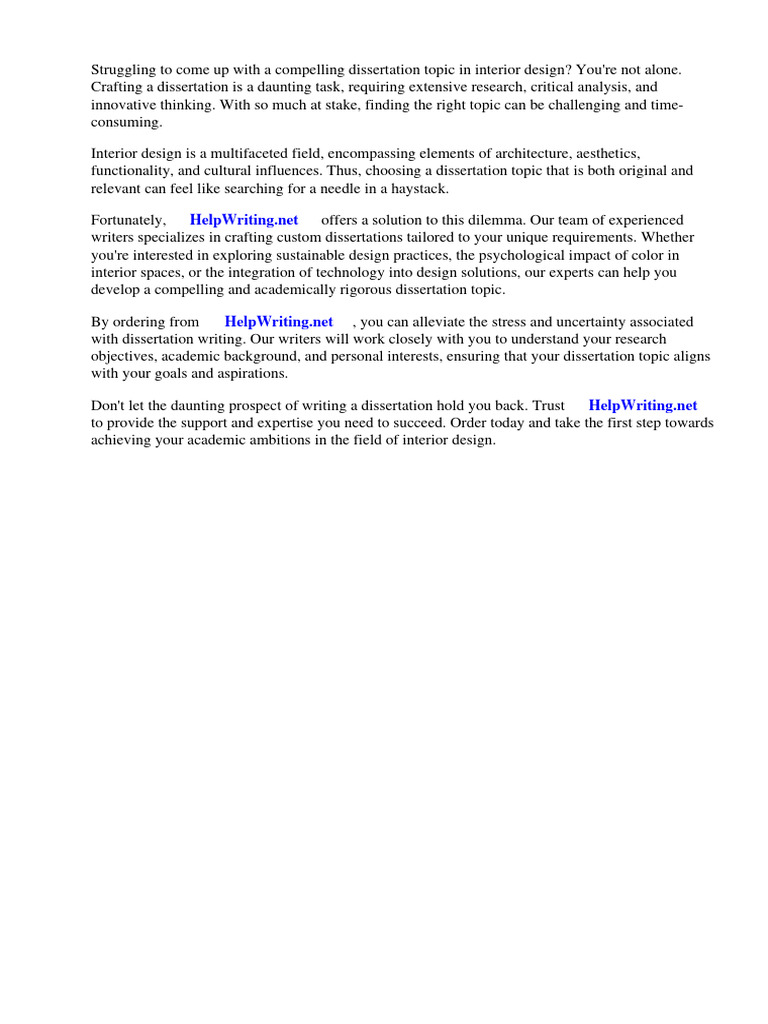 Dissertation Topics Interior Design | PDF | Thesis | Mental Disorder