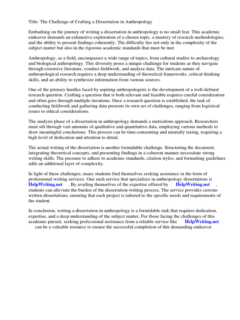 Dissertation Anthropology | PDF | Anthropology | Thesis