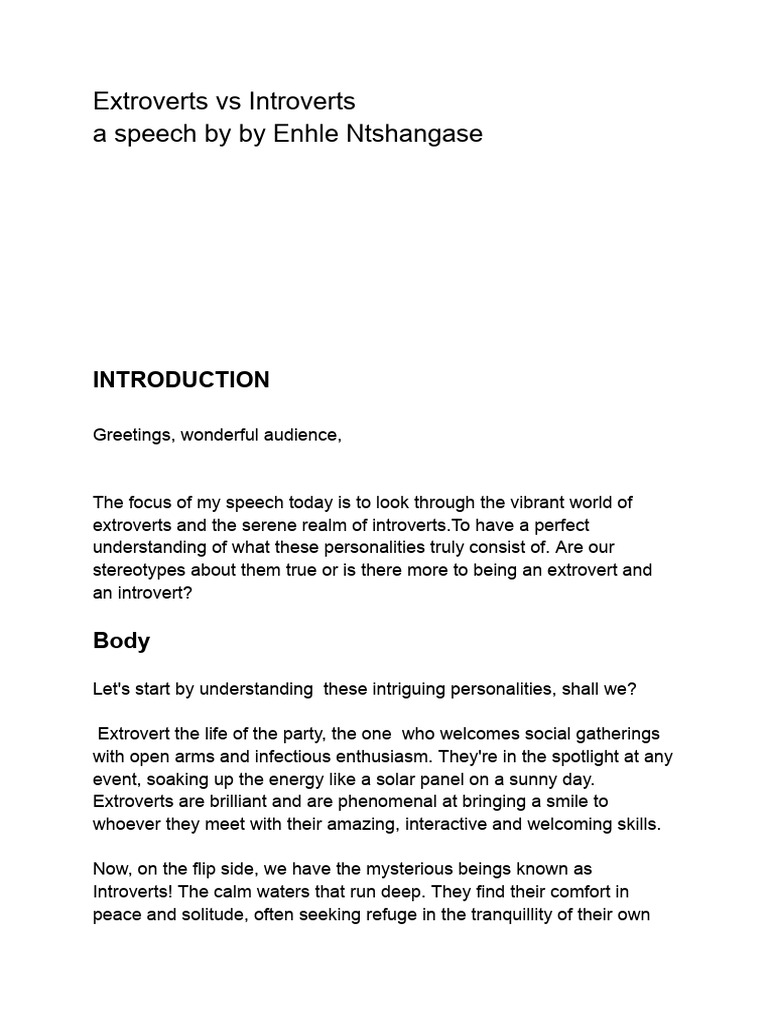 Extroverts Vs Introverts 1 Pdf Extraversion And Introversion