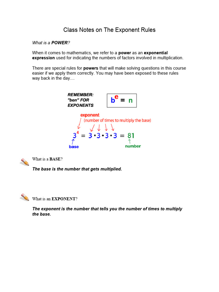 Exponent Rules Notes | PDF | Language Arts & Discipline