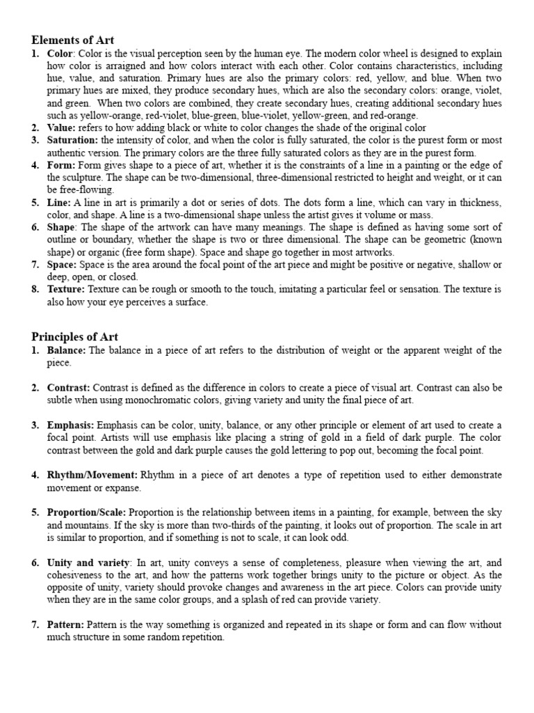 Elements Principle of Art | PDF | Color | Shape
