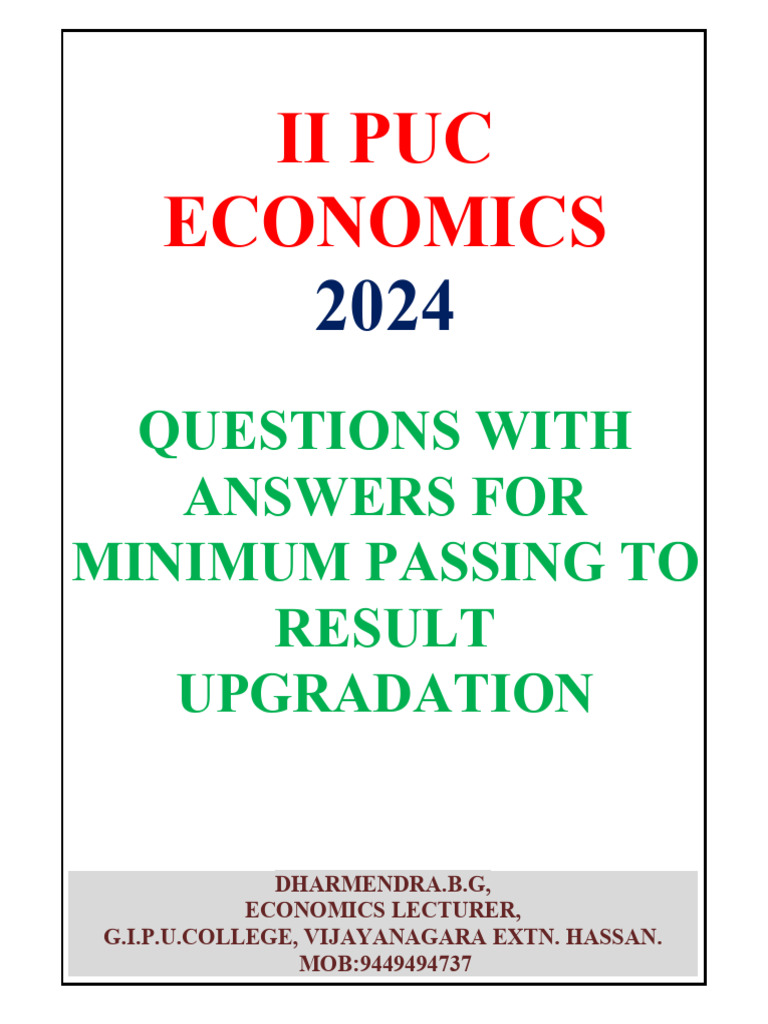 II PUC Passing Package 2024 With Cover Page Eng | PDF | Supply And Demand | Economic Equilibrium
