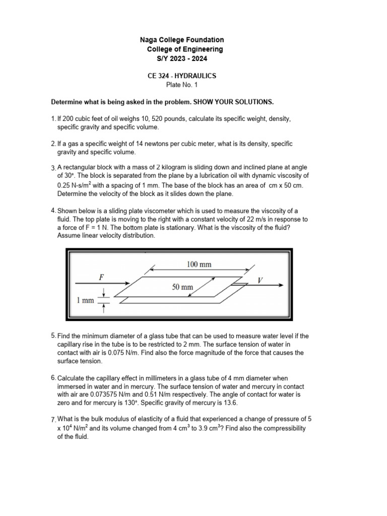 Plate No. 1 Properties of Fluids | PDF