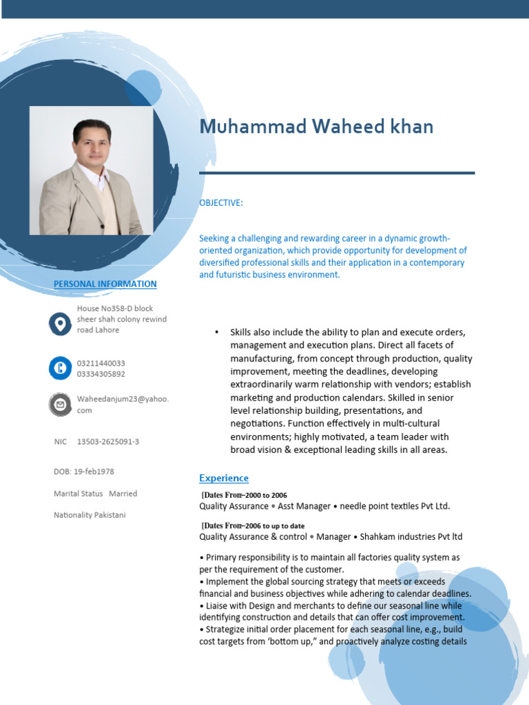 Muhammad Waheed Khan: Personal Information | PDF | Quality Assurance | Audit