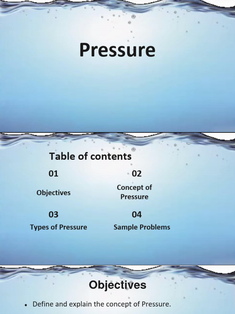 Pressure Concept Derivation Sample Problems | Download Free PDF | Pressure | Pressure Measurement