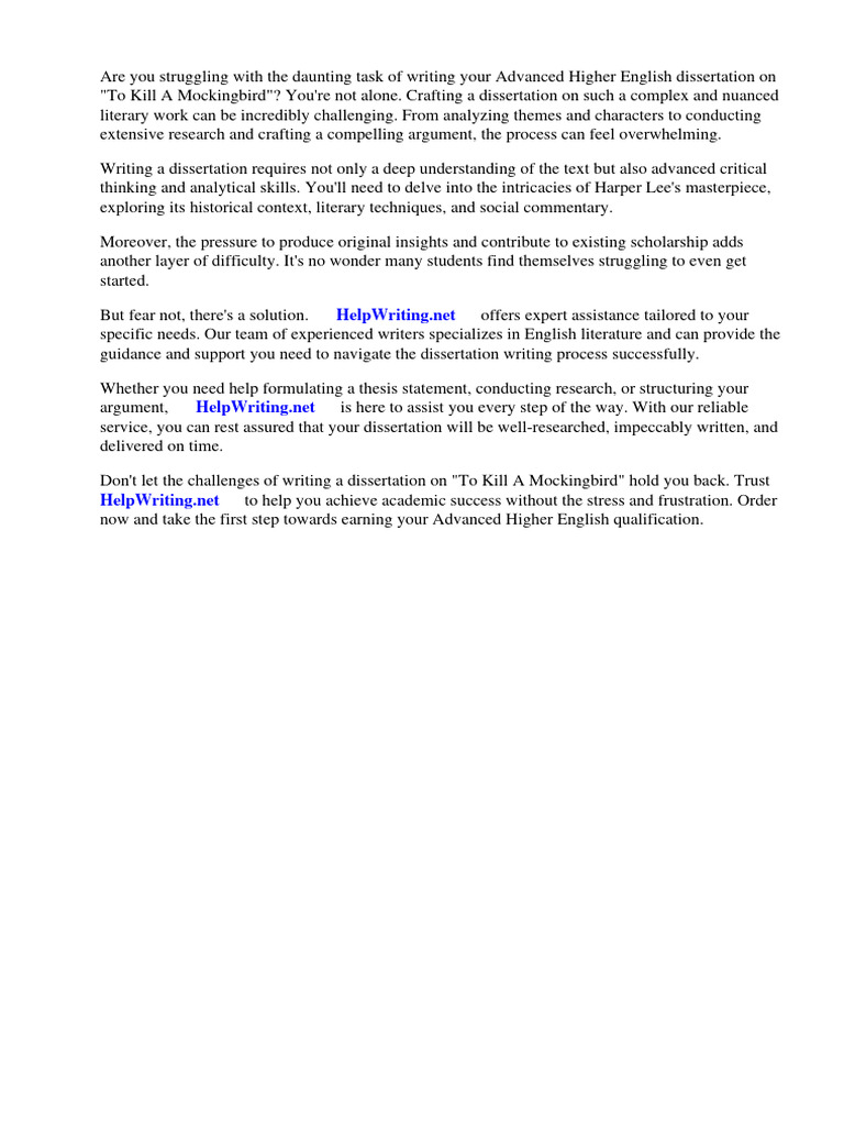 Advanced Higher English Dissertation To Kill A Mockingbird | PDF | To ...