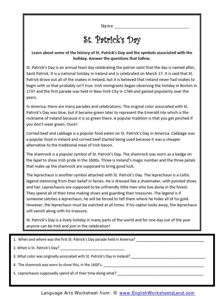Patrick Reading Comp 1 ST Patricks Day | Download Free PDF | Saint ...