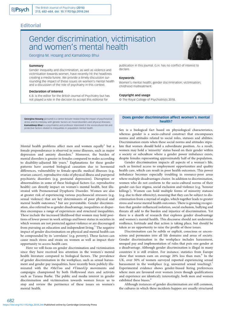 Gender Discrimination Victimisation and Womens Mental Health | PDF ...