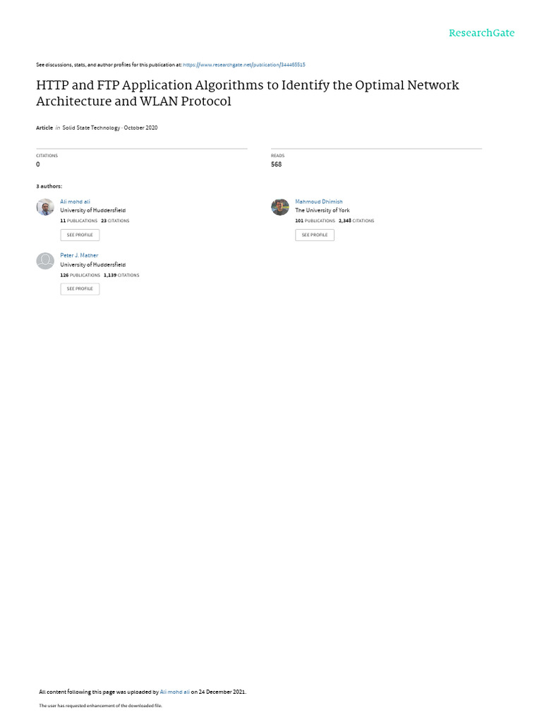 HTTPand FTPApplication Algorithmsto Identifythe Optimal Network ...