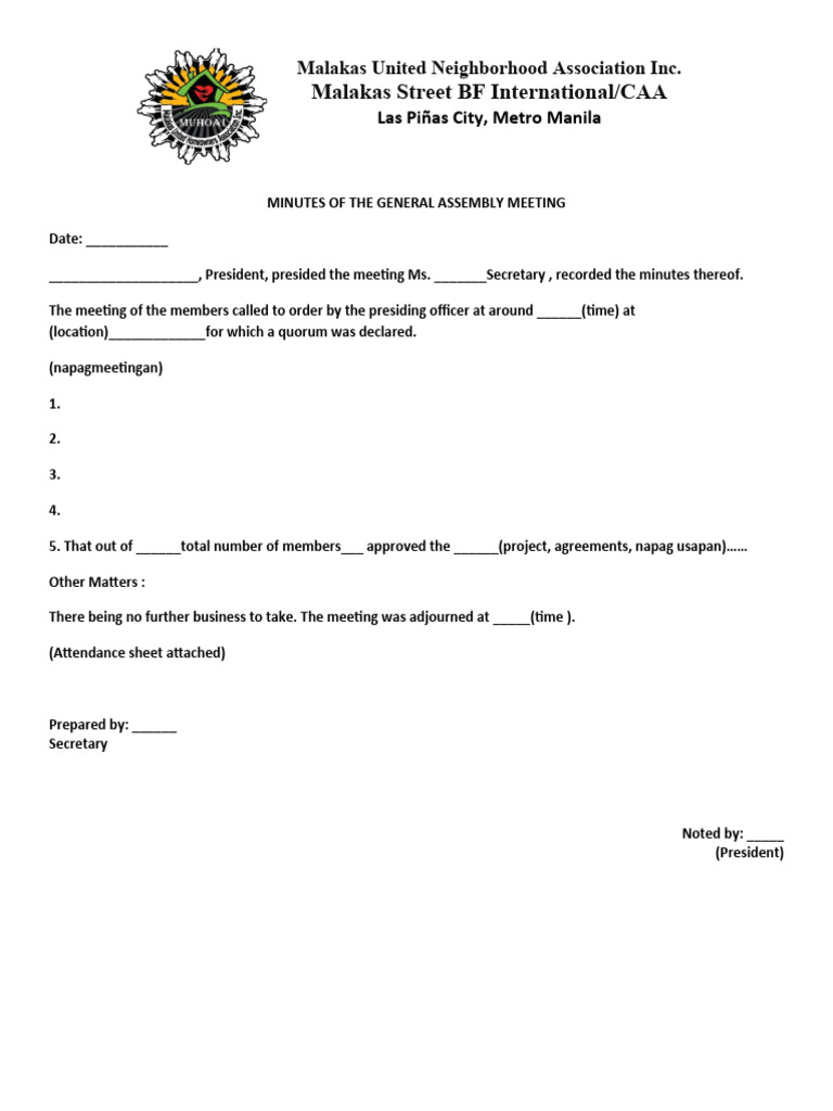 General Assembly Meeting Minutes Template | PDF | Career & Growth