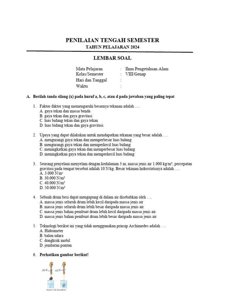 Soal PTS 2 Ipa Kelas Viii K13 Fix | PDF | Sains & Matematika