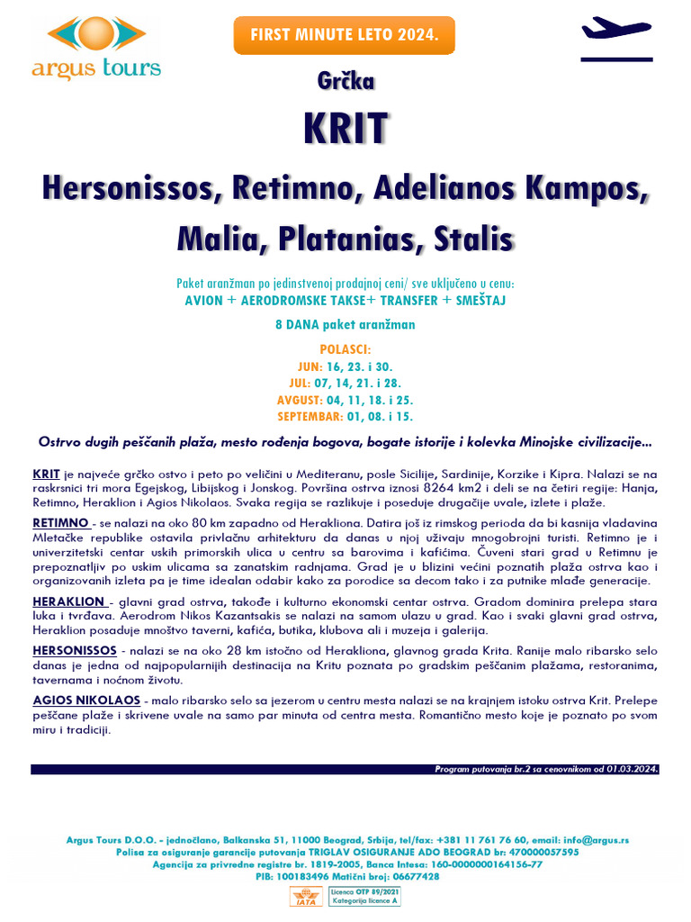 Krit Leto 2024 BR 2 Cenovnik Od 01 03 24 - (13237) | PDF