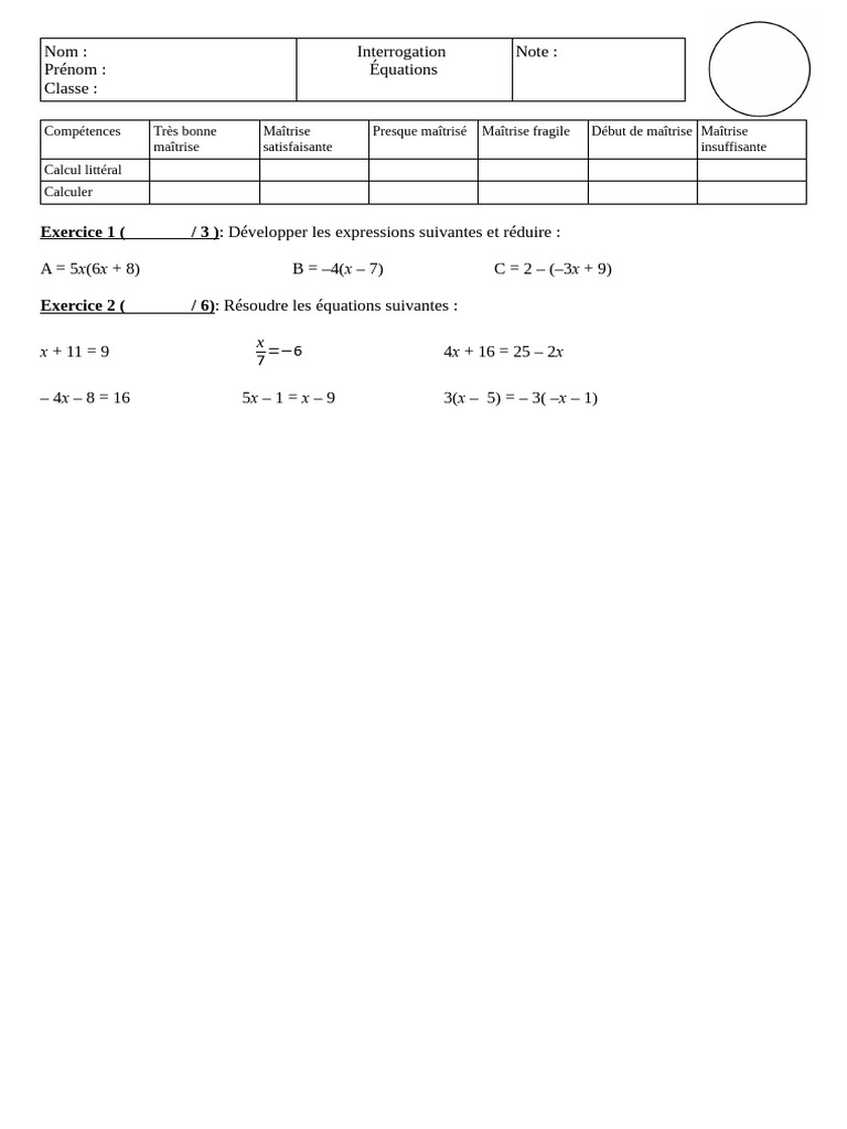 Interrogation 1 | PDF | Méthodes et références pédagogiques