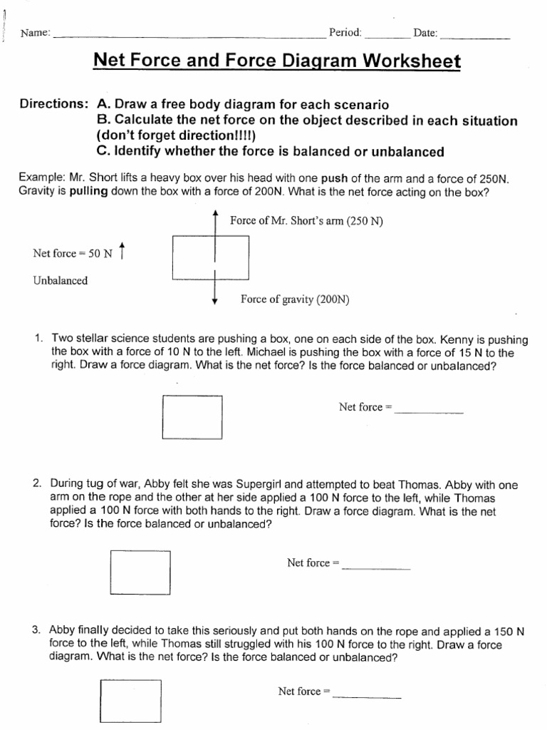 Net Force and Force Diagram 4eme HW | PDF