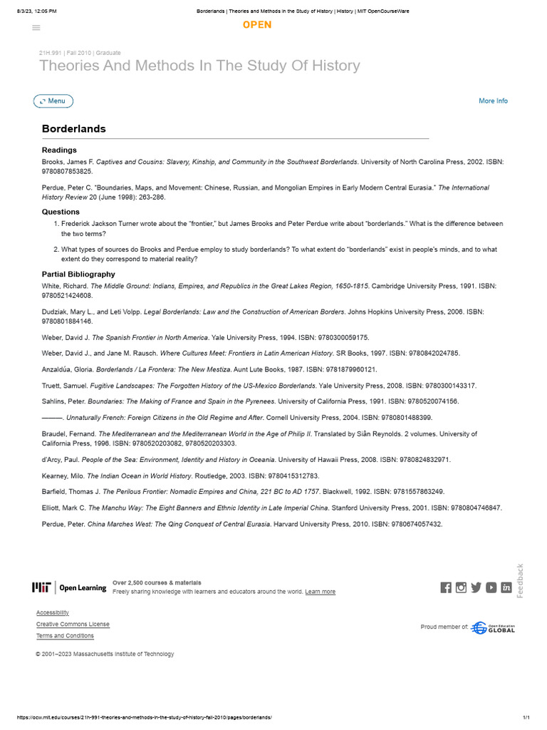 Borderlands History Course MIT OCW | PDF