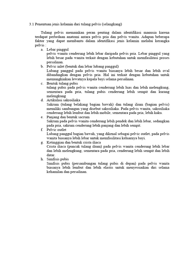 Penentuan jenis kelamin dari tulang pelvis | PDF