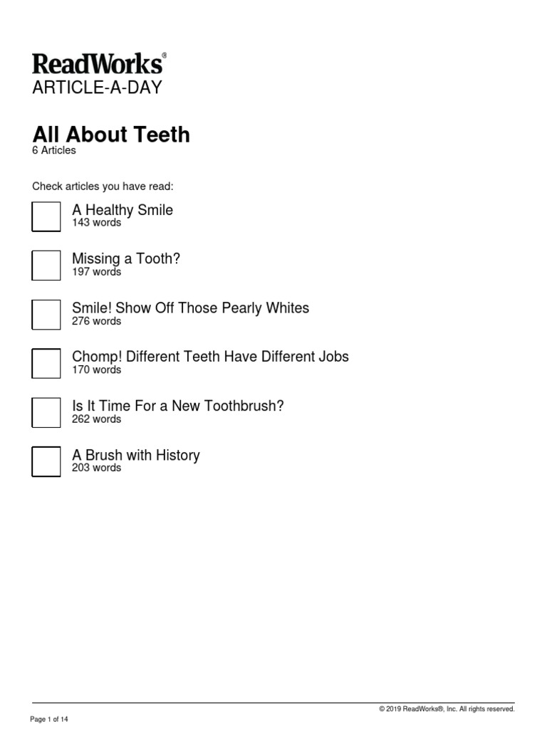 All About Teeth - Grade 2 | PDF | Toothbrush | Tooth