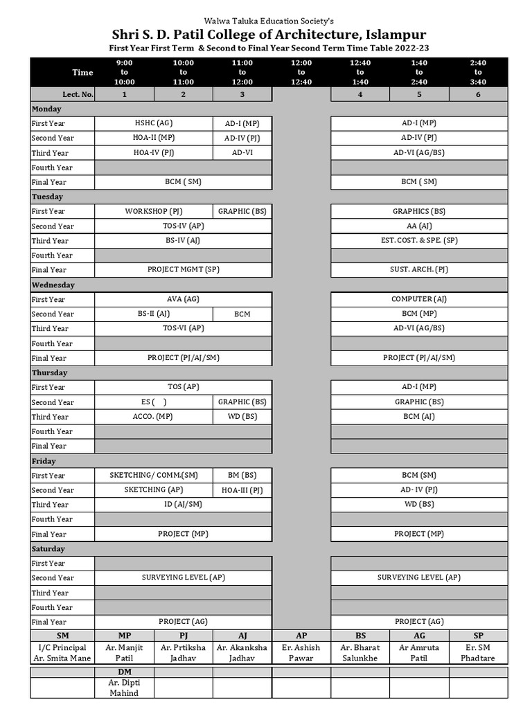 Timetable 2022-23-ST - First To Final Year | PDF