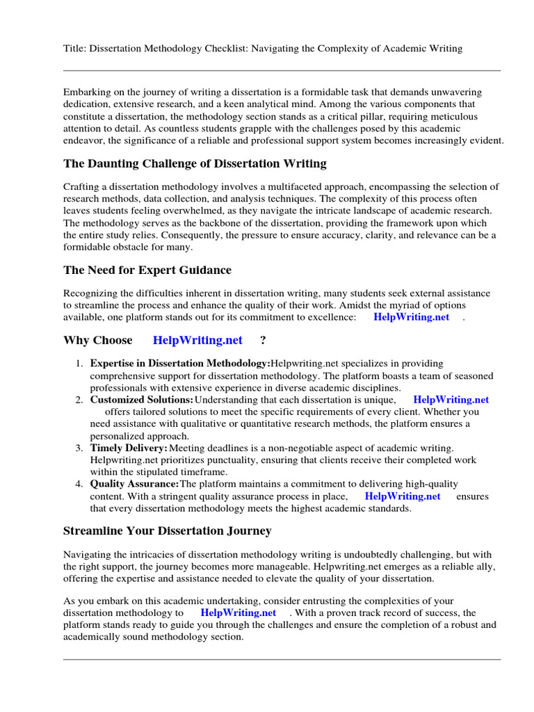 Dissertation Methodology Checklist | Download Free PDF | Methodology ...