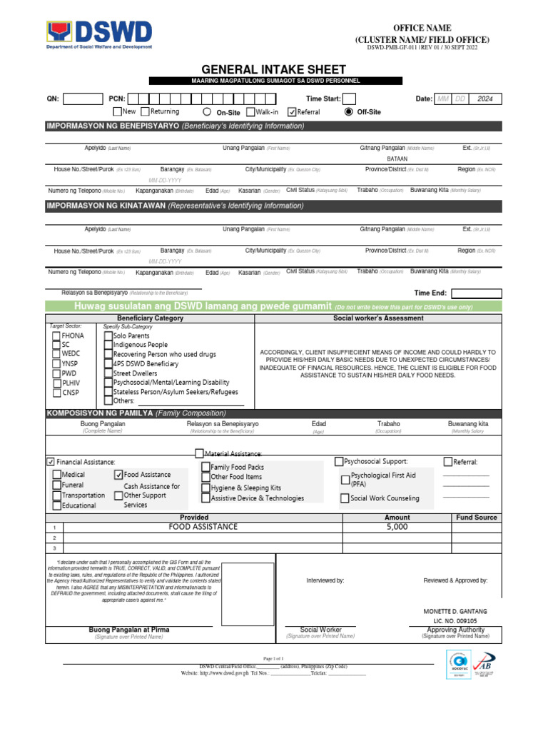 PDF-general Intake Sheet | PDF | Psychosocial