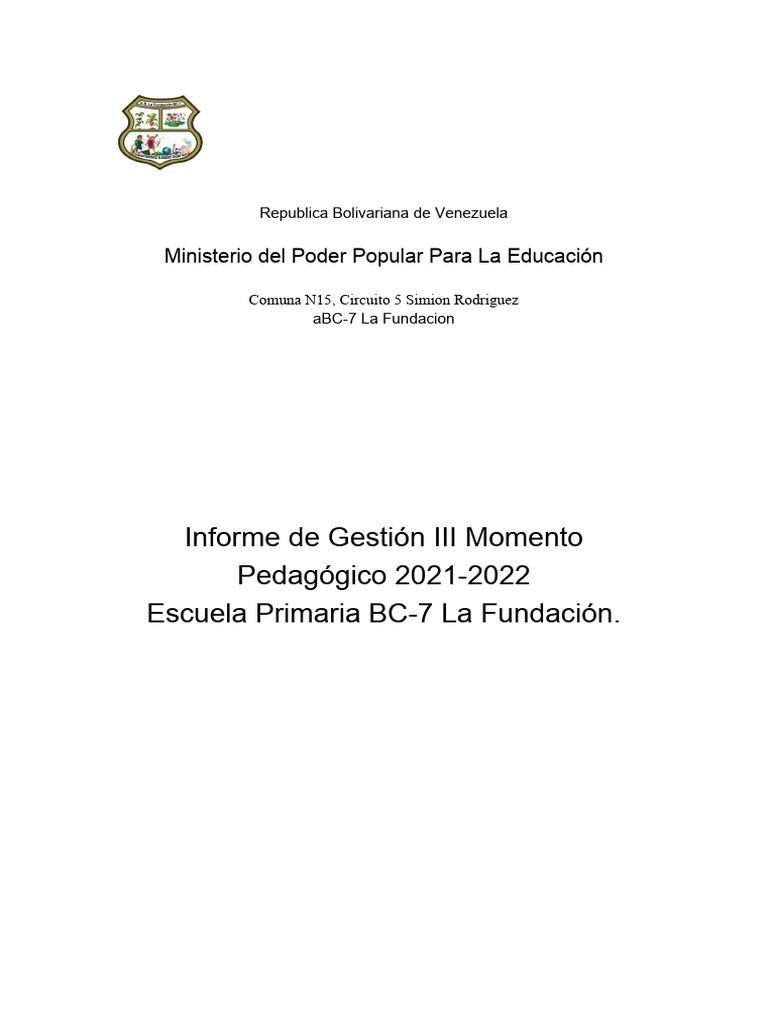 Informe de Gestión Escolar 2021-2022 | PDF | Escuelas | Educación primaria