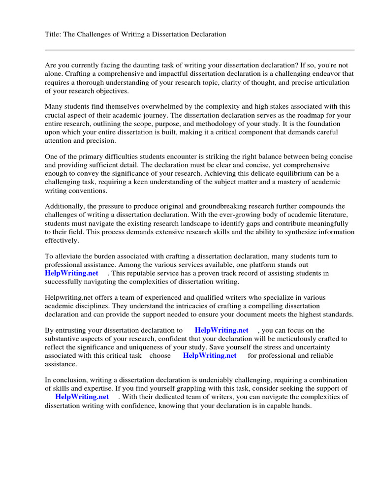 Dissertation Declaration | PDF | Thesis | Essays