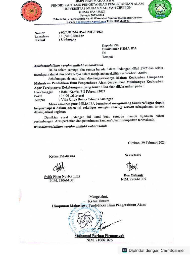 Surat Undangan - Demisioner Hima IPA | PDF