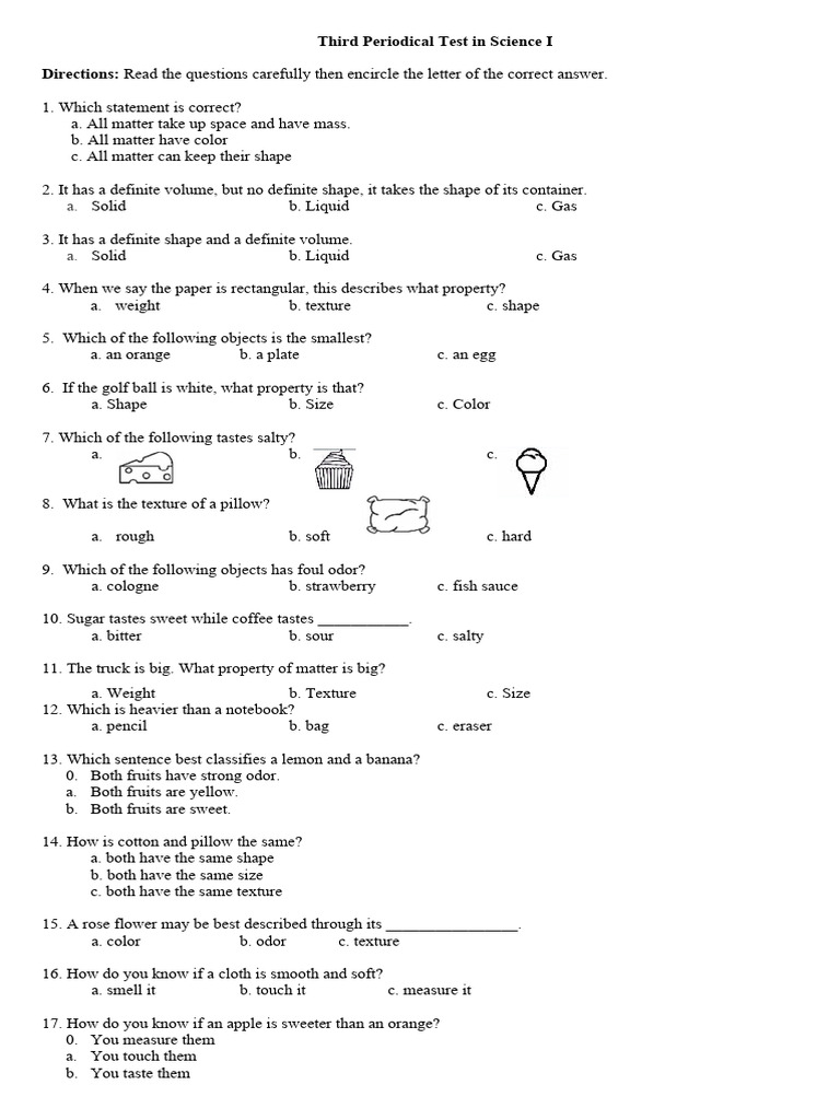 Grade 3 Science Periodical Test | PDF | Taste | Matter