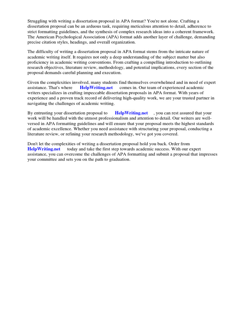 Dissertation Proposal Format Apa | PDF | Thesis | Apa Style