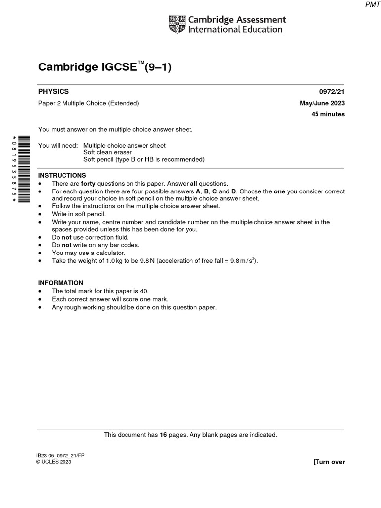 June 2023 (v1) (9-1) QP - Paper 2 CAIE Physics IGCSE | PDF | Inductor | Force