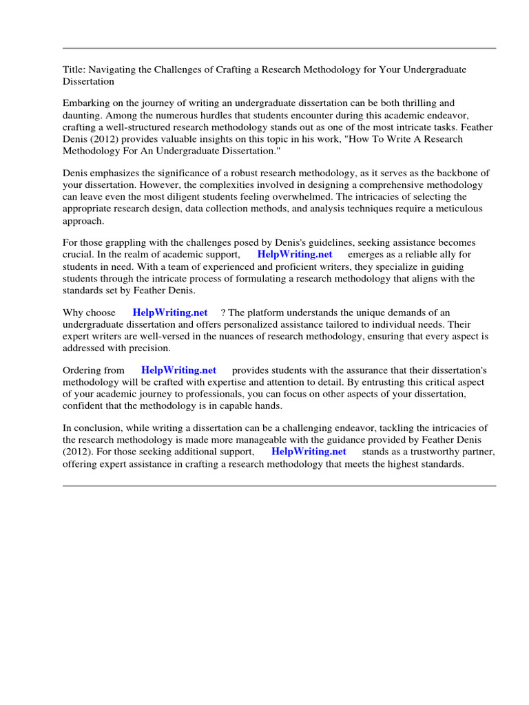 Feather Denis (2012) How To Write A Research Methodology For An ...