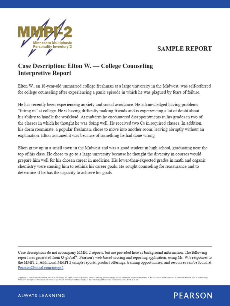 Mmpi 2 Adult Clinical College Counseling Interpretive Report | PDF ...
